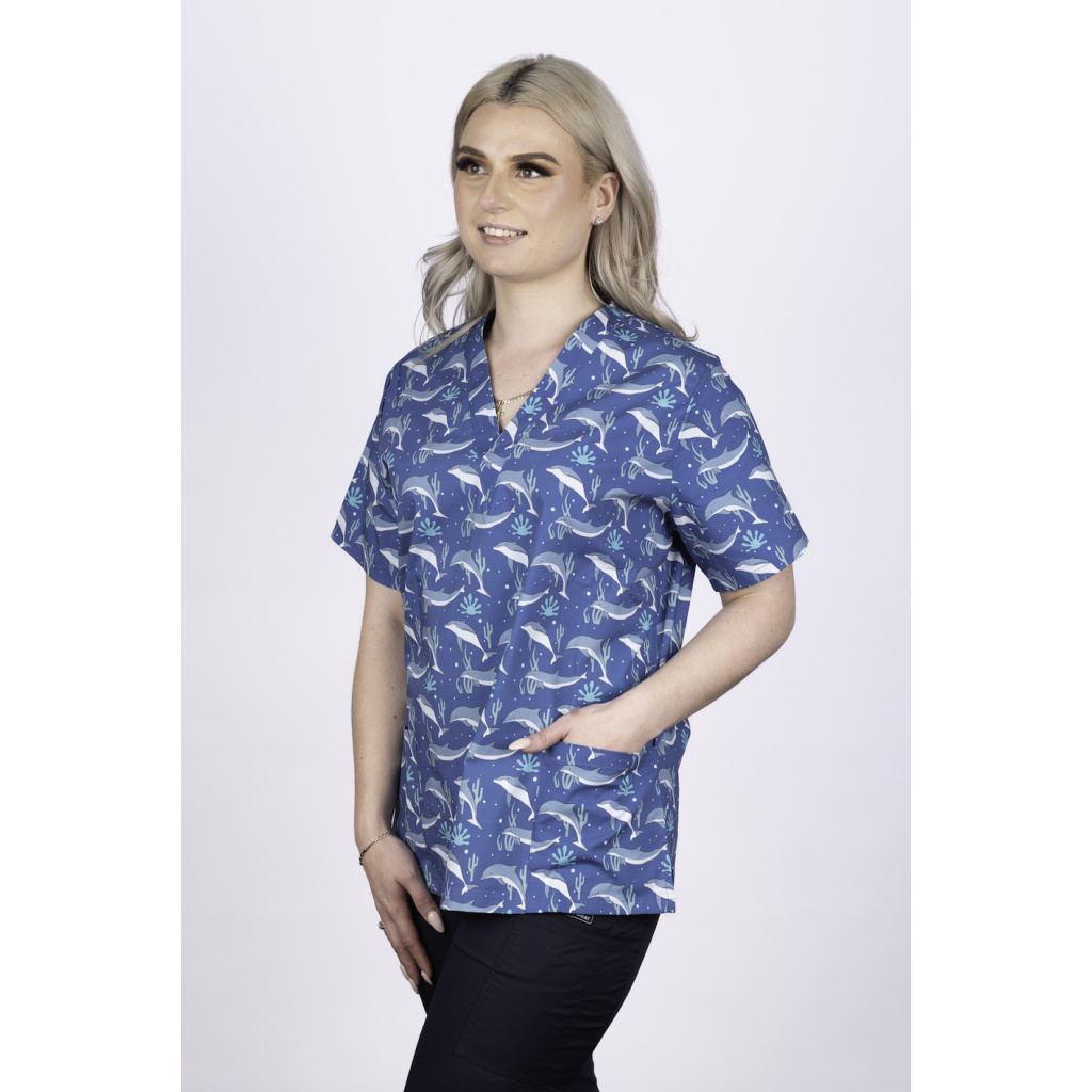 Dolphin Lagoon V-Neck Printed Scrub - S11 - Scrubs 4 U