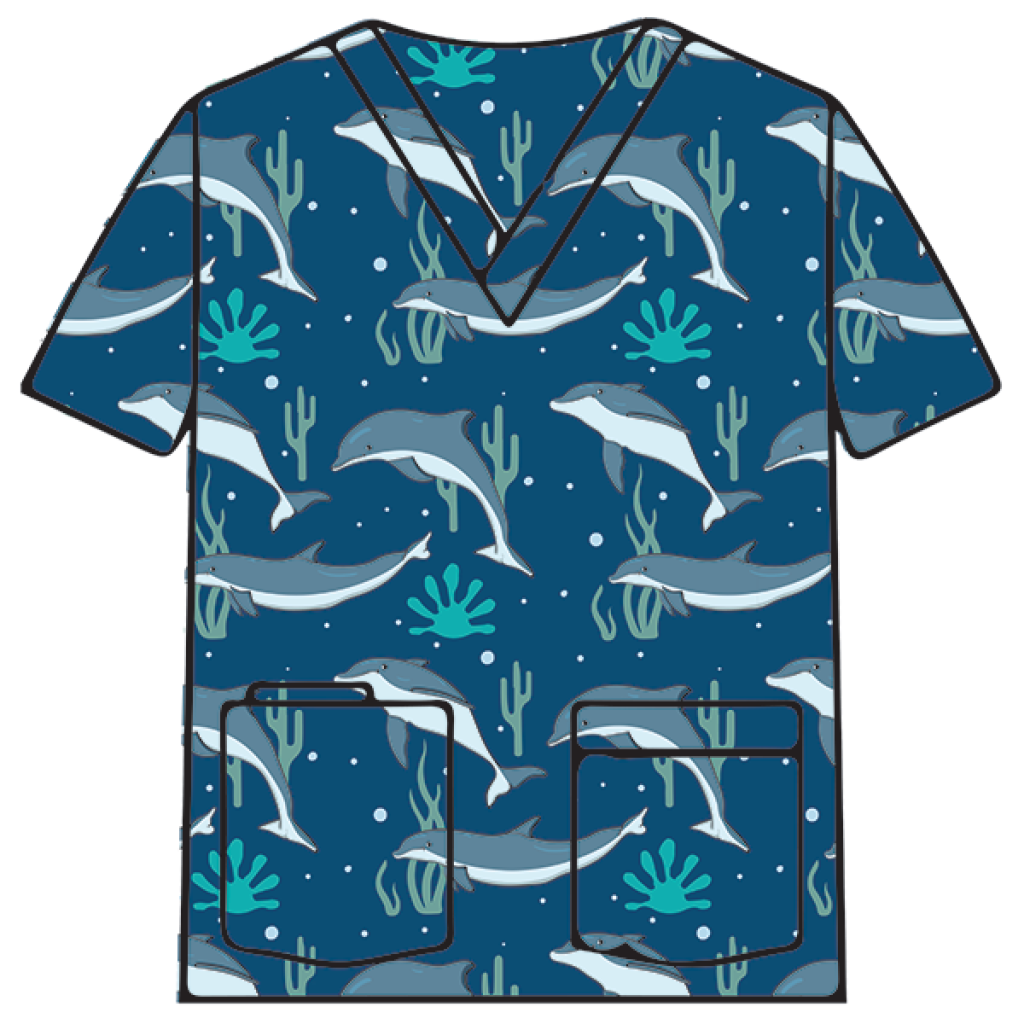 Dolphin Lagoon V-Neck Printed Scrub - S11 - Scrubs 4 U